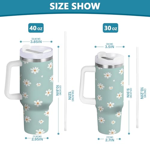 Jihqo Simple Daisies 40 oz Stainless Steel Vacuum Insulated Tumbler with Handle and Straw Lid, Leakproof Water Bottle Double Wall Travel Mug Coffee Cup, Cupholder Friendly