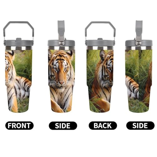 SYJTGDE Large Capacity Car Cup Tiger Laying On The Grass Fashionable Upgrade Car Cup Advanced And Beautiful Travel Cup