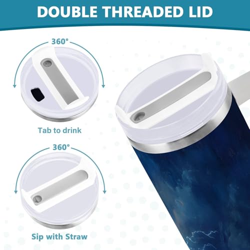 Jihqo Lightning Sea Lighthouse 40 oz Stainless Steel Vacuum Insulated Tumbler with Handle and Straw Lid, Leakproof Water Bottle Double Wall Travel Mug Coffee Cup, Cupholder Friendly
