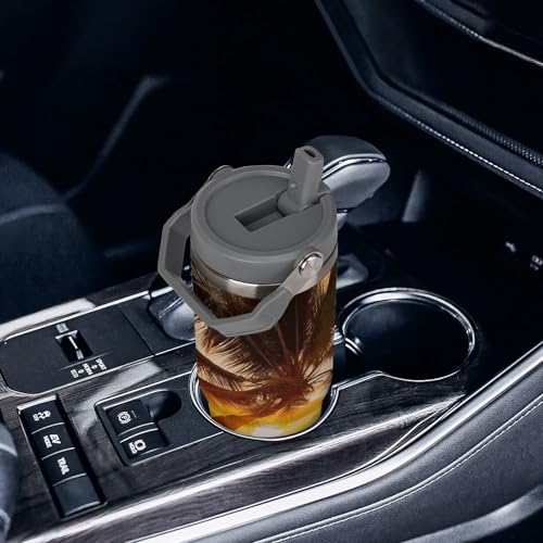 SYJTGDE Large Capacity Car Cup Tropical Beach Palm Tree Sunset Fashionable Upgrade Car Cup Advanced And Beautiful Travel Cup