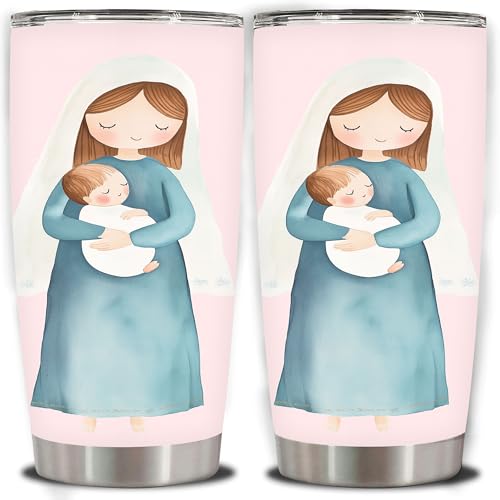 FOCIUZTA 20oz Artistic Watercolor Mother and Child Tumbler with lid, Travel Coffee Cup, Ideal for Easter, Mother Day, and birthday gifts