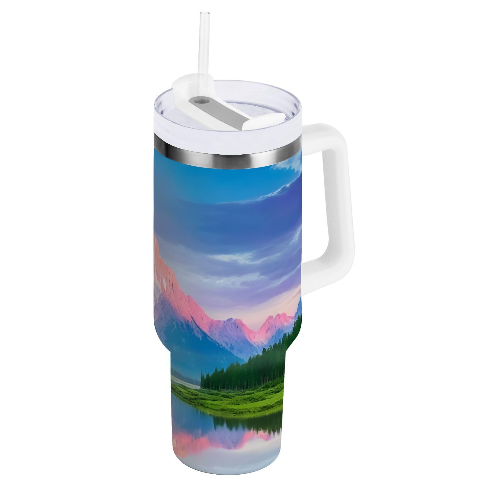 Jihqo Wonderful Mountains Lakes 40 oz Stainless Steel Vacuum Insulated Tumbler with Handle and Straw Lid, Leakproof Water Bottle Double Wall Travel Mug Coffee Cup, Cupholder Friendly