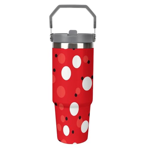 SYJTGDE Large Capacity Car Cup Red White Polka Dot Fashionable Upgrade Car Cup Advanced And Beautiful Travel Cup