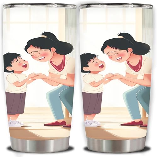 FOCIUZTA 20oz Mother and Child Cartoon Tumbler with lid, Travel Coffee Cup, Ideal for Easter, Mother Day, and birthday gifts