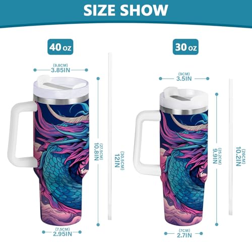 Jihqo Cloud Dragon 40 oz Stainless Steel Vacuum Insulated Tumbler with Handle and Straw Lid, Leakproof Water Bottle Double Wall Travel Mug Coffee Cup, Cupholder Friendly
