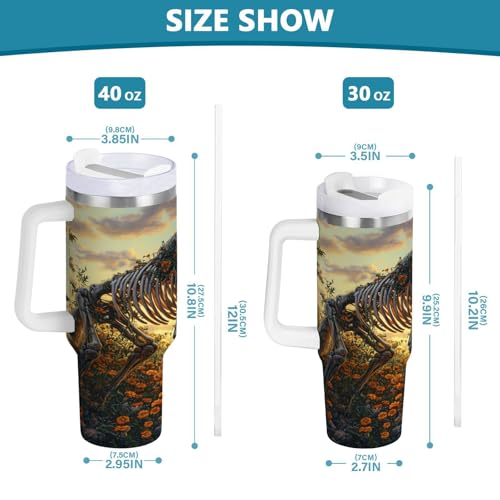 Slewiaeky Tumbler with Handle 40 oz Gothic Skull Cool Wolf Travel Mug with Lid and Straw Stainless Steel Vacuum Insulated Water Bottle Cup for Iced Tea Coffee Cold Beverages Cup Holder Friendly