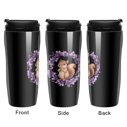 Squirrel Flower Circle Travel Coffee Mug Reusable Coffee Cup Tumbler with Lid for Outdoor 350ml