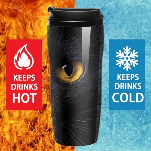 Black Cat Yellow Eyes Travel Coffee Mug Reusable Coffee Cup Tumbler with Lid for Outdoor 350ml
