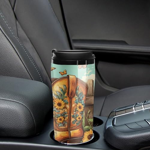 Boot Sunflower Flowers Travel Coffee Mug Reusable Coffee Cup Tumbler with Lid for Outdoor 350ml
