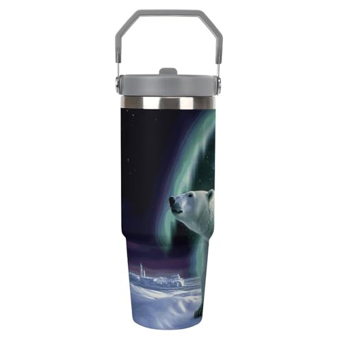 SYJTGDE Large Capacity Car Cup Polar Bears Northern Lights Fashionable Upgrade Car Cup Advanced And Beautiful Travel Cup
