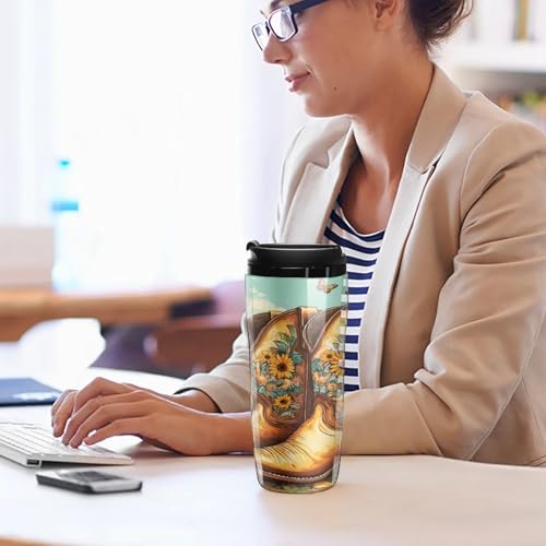 Boot Sunflower Flowers Travel Coffee Mug Reusable Coffee Cup Tumbler with Lid for Outdoor 350ml