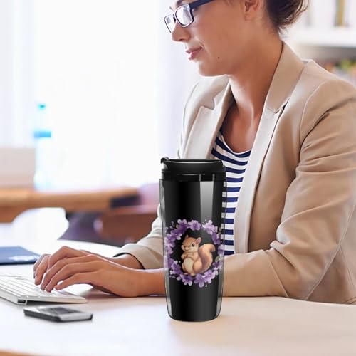 Squirrel Flower Circle Travel Coffee Mug Reusable Coffee Cup Tumbler with Lid for Outdoor 350ml