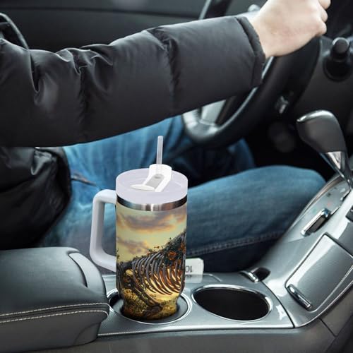 Slewiaeky Tumbler with Handle 40 oz Gothic Skull Cool Wolf Travel Mug with Lid and Straw Stainless Steel Vacuum Insulated Water Bottle Cup for Iced Tea Coffee Cold Beverages Cup Holder Friendly