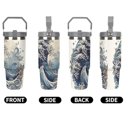 SYJTGDE Large Capacity Car Cup Blue Wave Style Fashionable Upgrade Car Cup Advanced And Beautiful Travel Cup