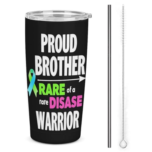 Proud Brother of A Rare Disease Warrior Awareness 20 OZ Stainless Steel Tumbler Travel Car Coffee Mug with Straw Lid Cleaning Brush Coffee Tumbler Mug for Women Men