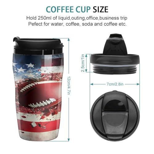 Football Print U.S Flag Travel Coffee Mug Reusable Coffee Cup Tumbler with Lid for Outdoor 250ml