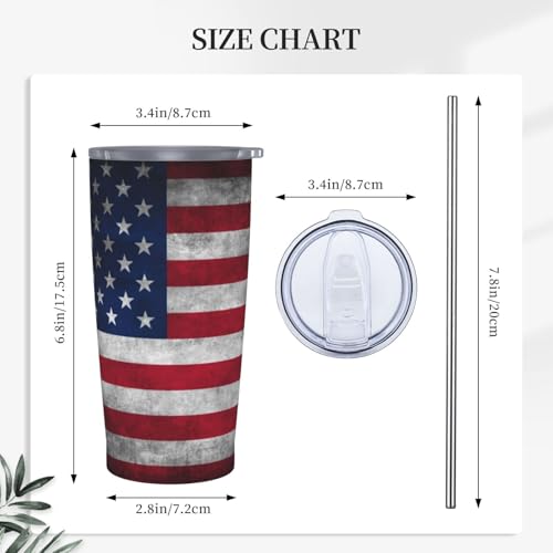VKKOEWL American Flag Stainless Steel Insulated Tumbler 20 Oz Travel Water Bottle Coffee Mug Drink Cup With Lid Straw