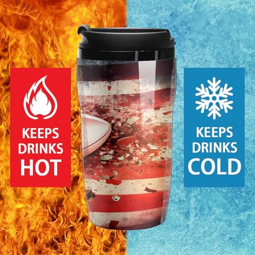 Football Print U.S Flag Travel Coffee Mug Reusable Coffee Cup Tumbler with Lid for Outdoor 250ml