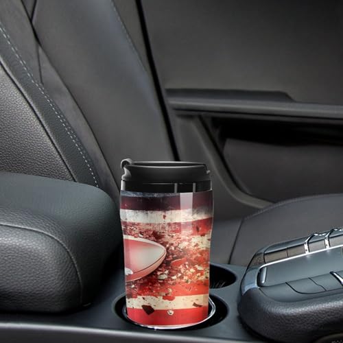 Football Print U.S Flag Travel Coffee Mug Reusable Coffee Cup Tumbler with Lid for Outdoor 250ml