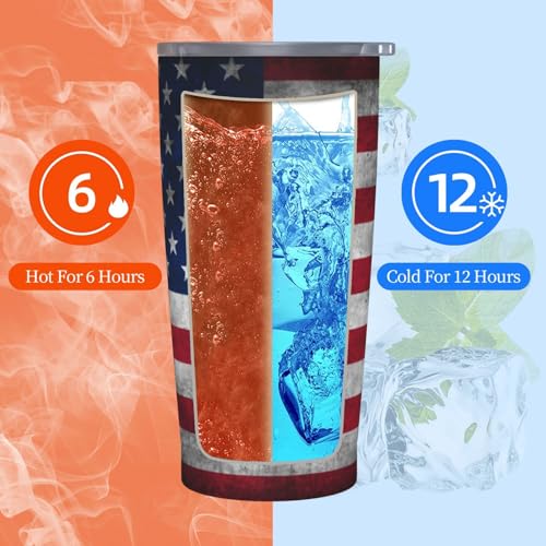 VKKOEWL American Flag Stainless Steel Insulated Tumbler 20 Oz Travel Water Bottle Coffee Mug Drink Cup With Lid Straw