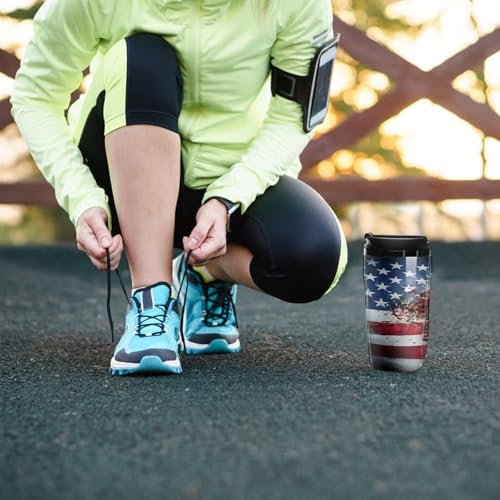 Football Print U.S Flag Travel Coffee Mug Reusable Coffee Cup Tumbler with Lid for Outdoor 250ml