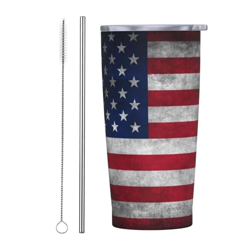 VKKOEWL American Flag Stainless Steel Insulated Tumbler 20 Oz Travel Water Bottle Coffee Mug Drink Cup With Lid Straw