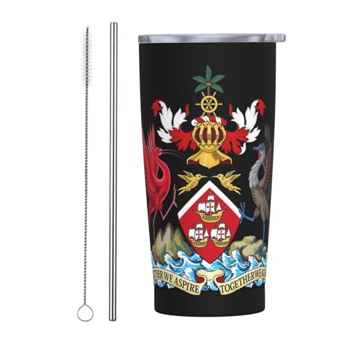 VKKOEWL Trinidad and Tobago Coat of arms Stainless Steel Insulated Tumbler 20 Oz Travel Water Bottle Coffee Mug Drink Cup With Lid Straw