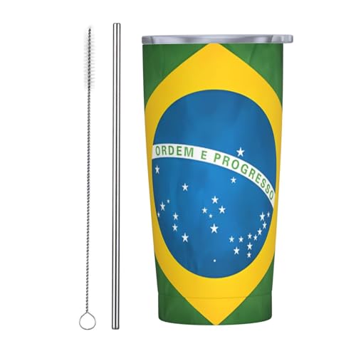 VKKOEWL Brazil Brazilian Flag Stainless Steel Insulated Tumbler 20 Oz Travel Water Bottle Coffee Mug Drink Cup With Lid Straw