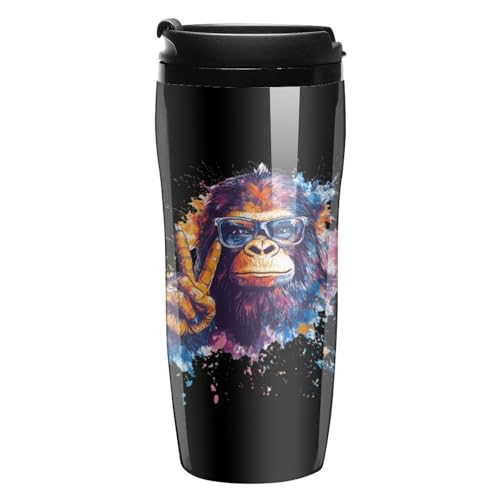 Peace Sign Bigfoot Sasquatch Travel Coffee Mug Reusable Coffee Cup Tumbler with Lid for Outdoor 350ml