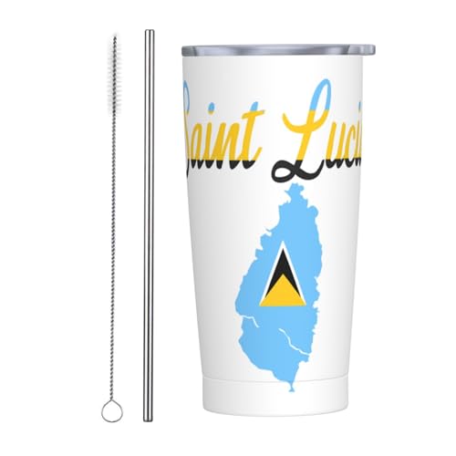 VKKOEWL Saint Lucian Lucia Island Caribbean Stainless Steel Insulated Tumbler 20 Oz Travel Water Bottle Coffee Mug Drink Cup With Lid Straw