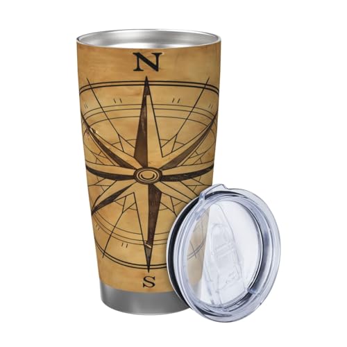 AYCZN Compass 20 OZ Tumbler Stainless Steel Travel Coffee Mug, Nautical Insulated Water Bottle with Lid and Straws Leakproof Thermal Cup