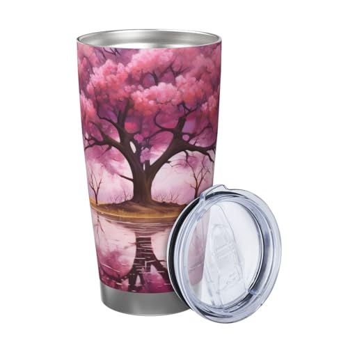 AYCZN Cherry Tree 20 OZ Tumbler Stainless Steel Travel Coffee Mug, Cherry Blossom Insulated Water Bottle with Lid and 2 StrawsLeakproof Thermal Cup