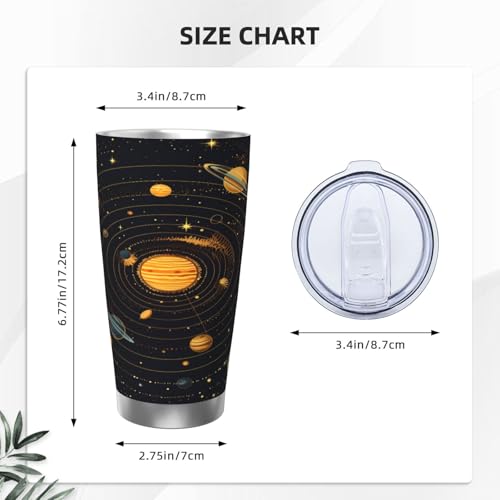 AYCZN Space Solar System 20 OZ Tumbler Stainless Steel Travel Coffee Mug, Galaxy Planet Insulated Water Bottle with Lid and Straws Leakproof Thermal Cup