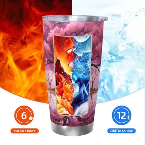 AYCZN Cherry Tree 20 OZ Tumbler Stainless Steel Travel Coffee Mug, Cherry Blossom Insulated Water Bottle with Lid and 2 StrawsLeakproof Thermal Cup