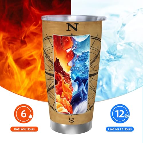 AYCZN Compass 20 OZ Tumbler Stainless Steel Travel Coffee Mug, Nautical Insulated Water Bottle with Lid and Straws Leakproof Thermal Cup