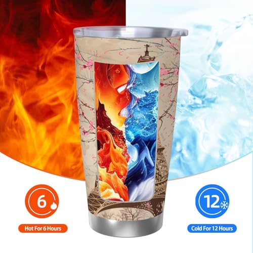 AYCZN Vintage Paris Flower 20 OZ Tumbler Stainless Steel Travel Coffee Mug, Eiffel Tower Insulated Water Bottle with Lid Leakproof Thermal Cup