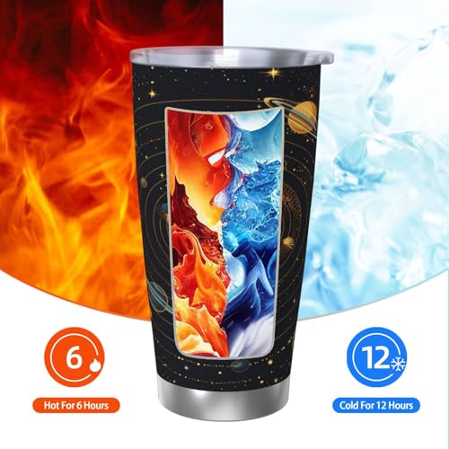 AYCZN Space Solar System 20 OZ Tumbler Stainless Steel Travel Coffee Mug, Galaxy Planet Insulated Water Bottle with Lid and Straws Leakproof Thermal Cup