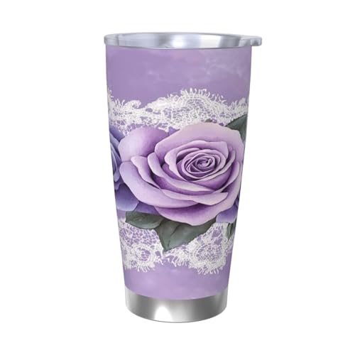 AYCZN Rose Lace 20 OZ Tumbler Stainless Steel Travel Coffee Mug, Lavender Insulated Water Bottle with Lid and 2 StrawsLeakproof Thermal Cup