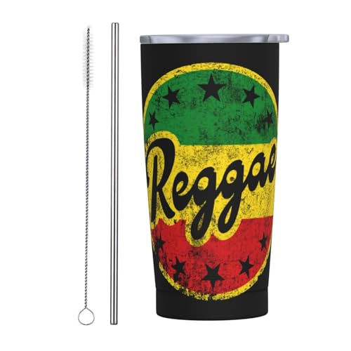 VKKOEWL Jamaican Reggae Logo Stainless Steel Insulated Tumbler 20 Oz Travel Water Bottle Coffee Mug Drink Cup With Lid Straw