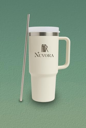 Nuvora H2.0 Tumbler with Handle and Straw 40 oz | Flowstate 3-Position Lid | Cup Holder Compatible for Travel | Insulated Stainless Steel Cup Cream