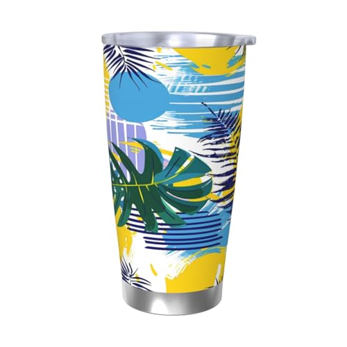 AYCZN Tropical Abstract Leaves 20 OZ Tumbler Stainless Steel Travel Coffee Mug, Palm Leaf Insulated Water Bottle with Lid and 2 StrawsLeakproof Thermal Cup