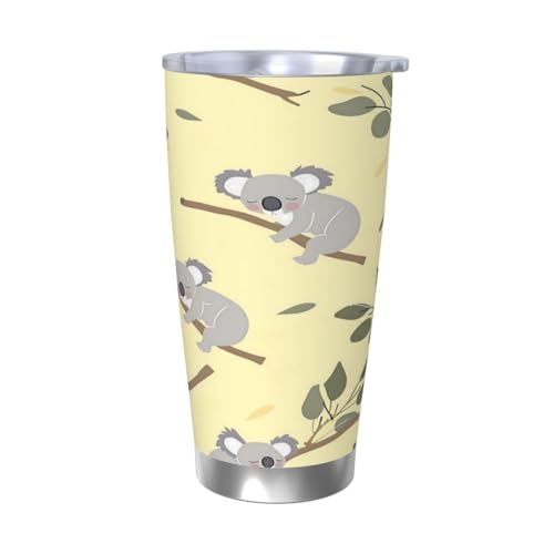 AYCZN Cartoon Koala Leaves 20 OZ Tumbler Stainless Steel Travel Coffee Mug, Cute Insulated Water Bottle with Lid and 2 StrawsLeakproof Thermal Cup