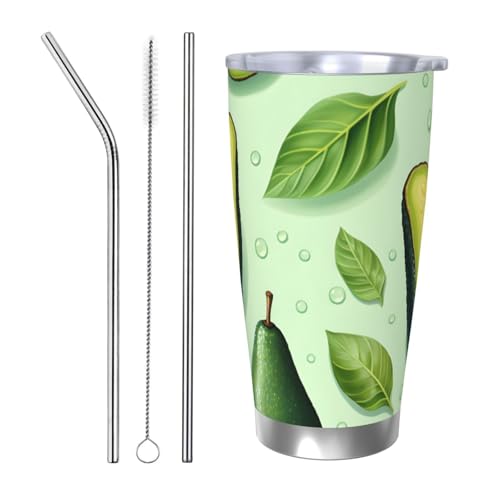 AYCZN Avocado Leaves 20 OZ Tumbler Stainless Steel Travel Coffee Mug, Summer Fruit Insulated Water Bottle with Lid and Straws Leakproof Thermal Cup