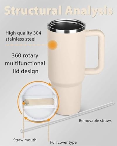 Nuvora H2.0 Tumbler with Handle and Straw 40 oz | Flowstate 3-Position Lid | Cup Holder Compatible for Travel | Insulated Stainless Steel Cup Cream