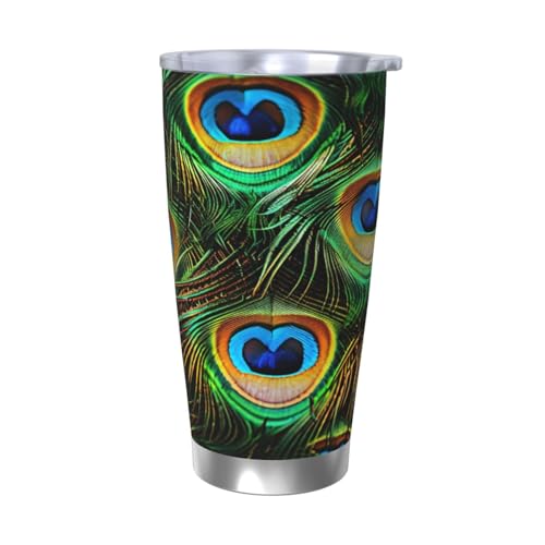 AYCZN Feather 20 OZ Tumbler Stainless Steel Travel Coffee Mug, Boho Peacock Insulated Water Bottle with Lid and 2 StrawsLeakproof Thermal Cup