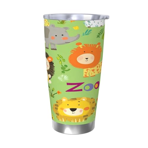 AYCZN Zoo 20 OZ Tumbler Stainless Steel Travel Coffee Mug, Lion Tiger Insulated Water Bottle with Lid and 2 StrawsLeakproof Thermal Cup