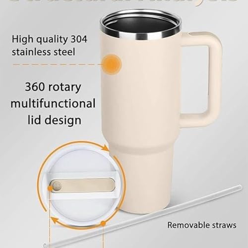 Nuvora H2.0 Tumbler with Handle and Straw 40 oz | Flowstate 3-Position Lid | Cup Holder Compatible for Travel | Insulated Stainless Steel Cup Cream