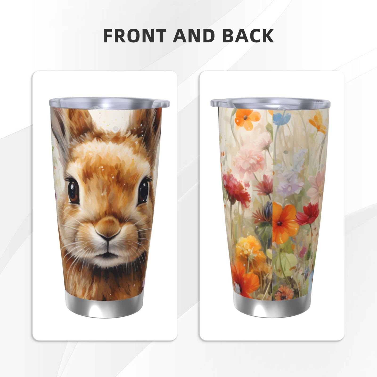 AYCZN Cute Bunny Flower 20 OZ Tumbler Stainless Steel Travel Coffee Mug, Spring Floral Rabbit Insulated Water Bottle with Lid Leakproof Thermal Cup