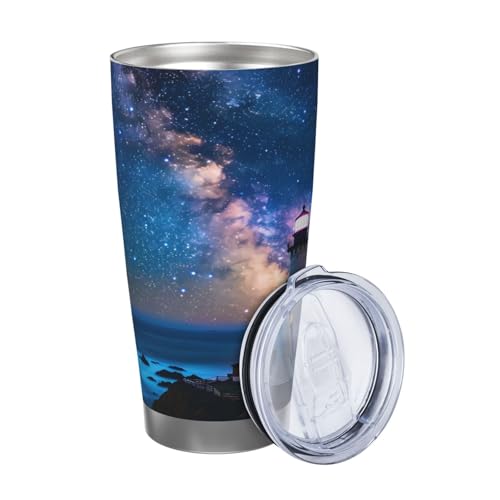AYCZN Lighthouse On The Coast 20 OZ Tumbler Stainless Steel Travel Coffee Mug, Star Night Insulated Water Bottle with Lid Leakproof Thermal Cup