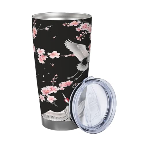 AYCZN Crane 20 OZ Tumbler Stainless Steel Travel Coffee Mug, Cherry Blossom Insulated Water Bottle with Lid Leakproof Thermal Cup